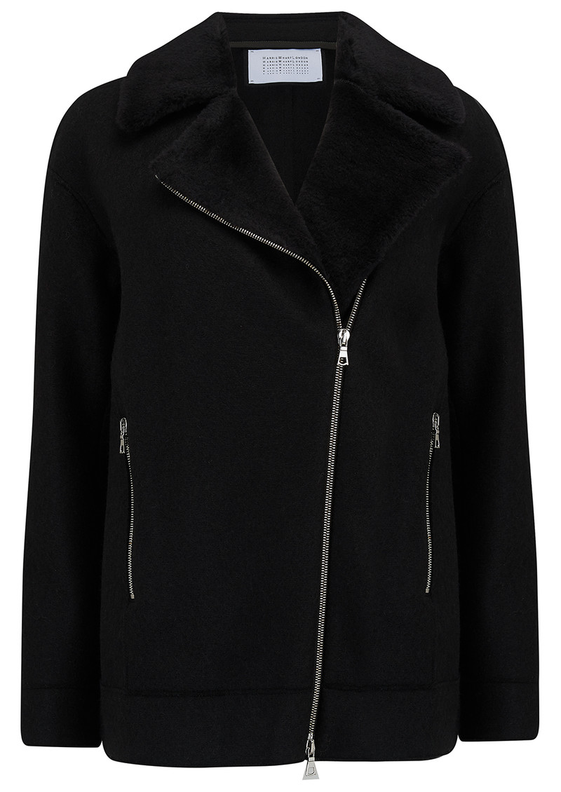 HARRIS WHARF Long Biker Jacket - Black