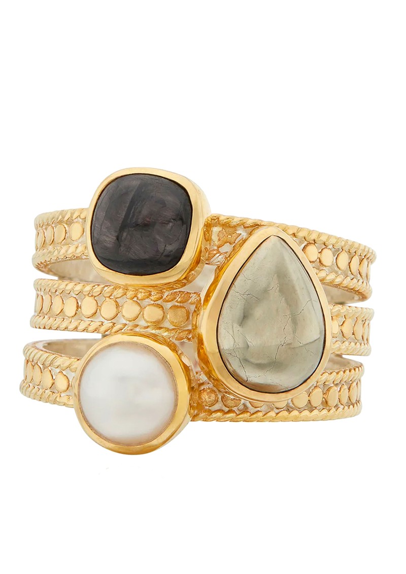 ANNA BECK Hypersthene Pyrite/Pearl Ring - Gold