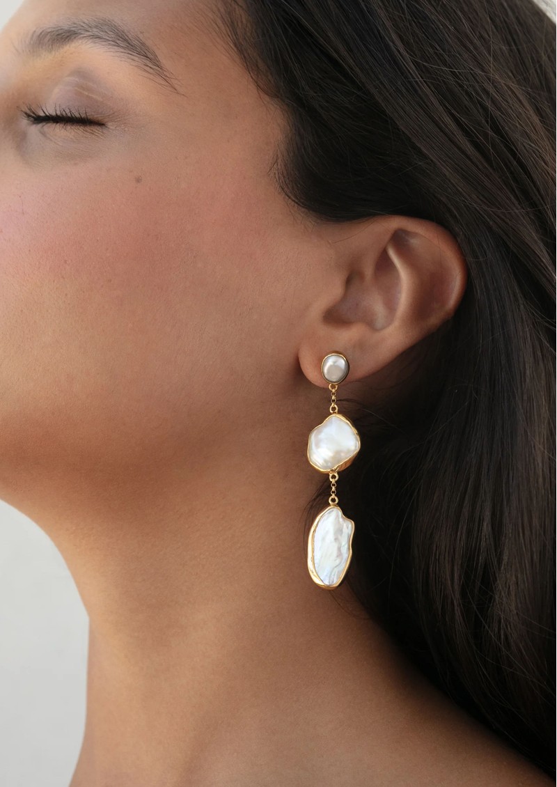 ANNA BECK Pearl Triple Drop Earrings - Gold